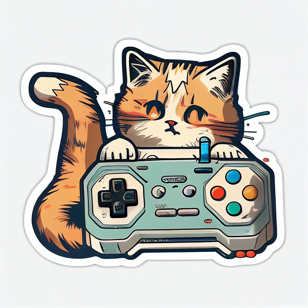 Gamer Cat Sticker | Video Game Cat | Cat Lover Gift | Chibi Cat Sticker ...