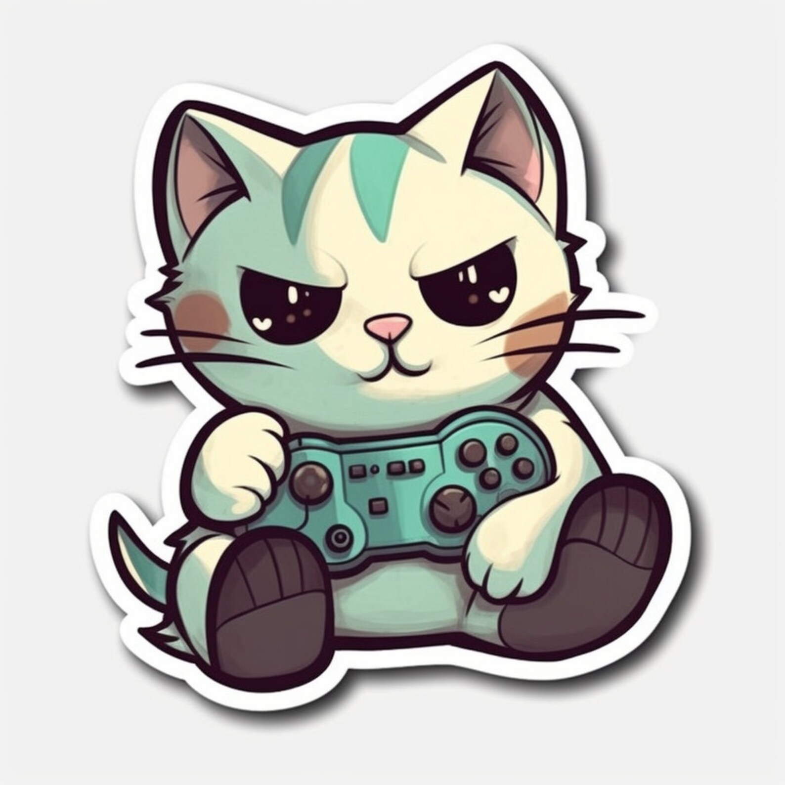 Gamer Cat Sticker | Video Game Cat | Cat Lover Gift | Chibi Cat Sticker ...