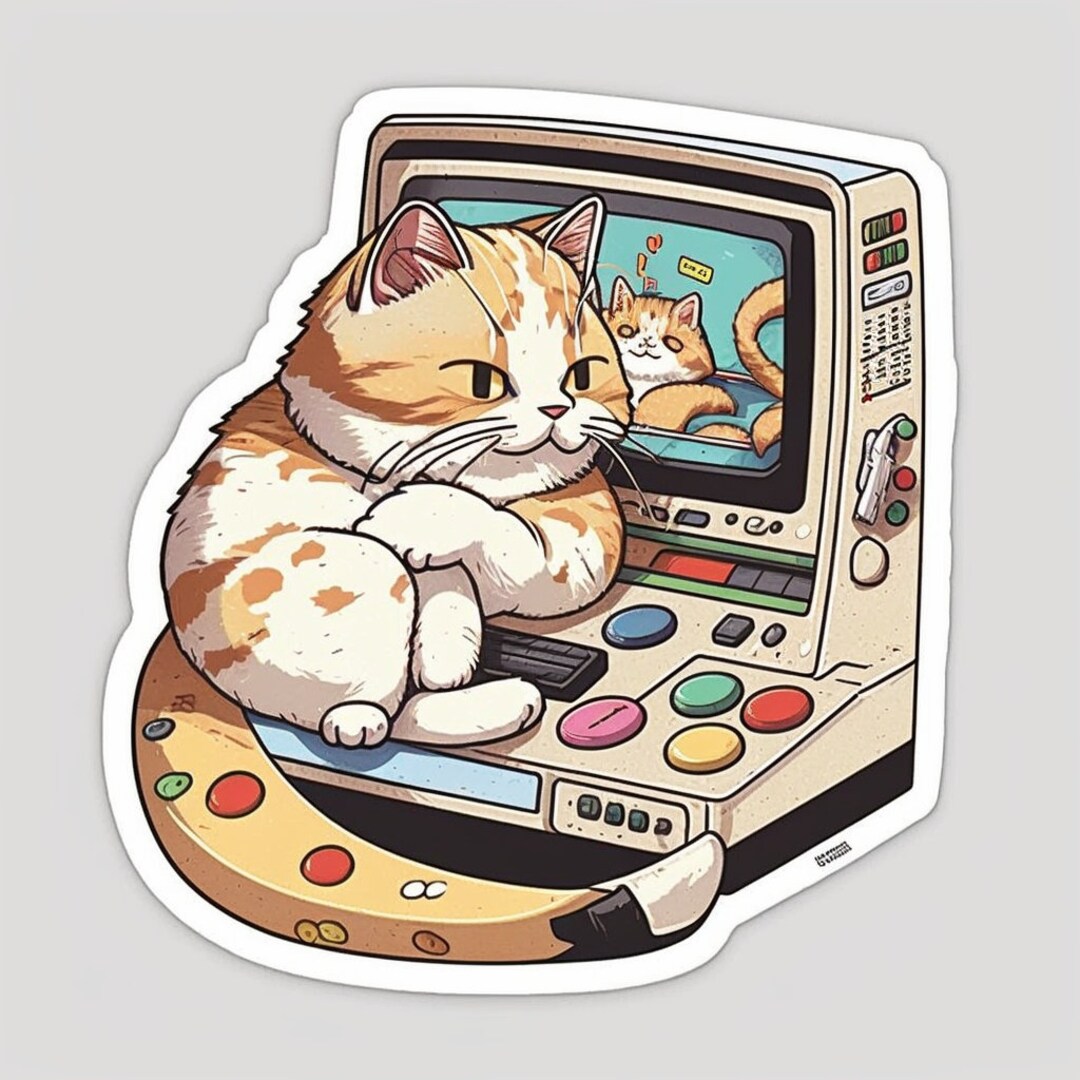 Cat Gamer Sticker | Cute Cat | Video Game Cat - Etsy