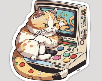 Gamer Cat Sticker | Video Game Cat | Cat Lover Gift | Chibi Cat Sticker ...