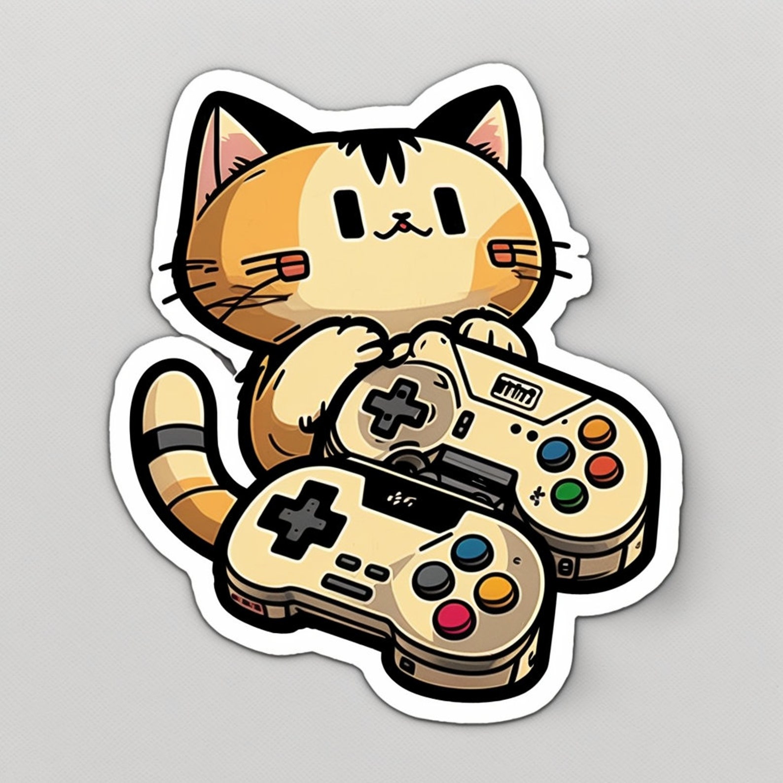 Gamer Cat Sticker | Video Game Cat | Cat Lover Gift | Chibi Cat Sticker ...