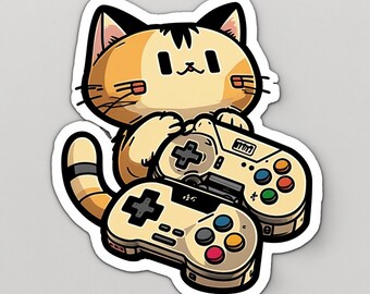 Gamer Cat Sticker | Video Game Cat | Cat Lover Gift | Chibi Cat Sticker ...