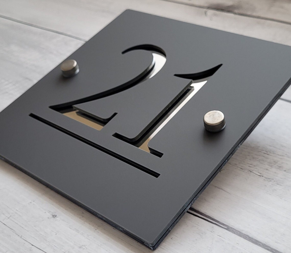 Modern Acrylic House Number Sign | Mirrored Accent - Etsy