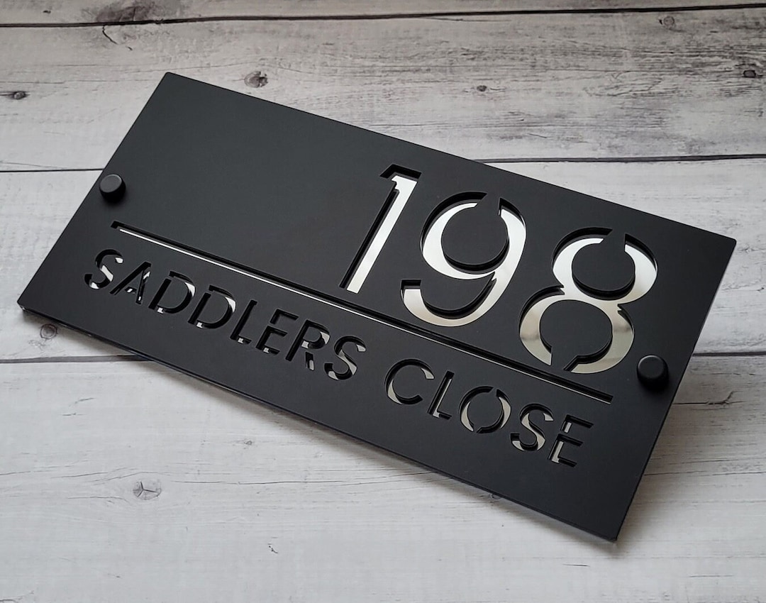 Modern Acrylic House Number Sign | Two-tone Mirror Accent - Etsy