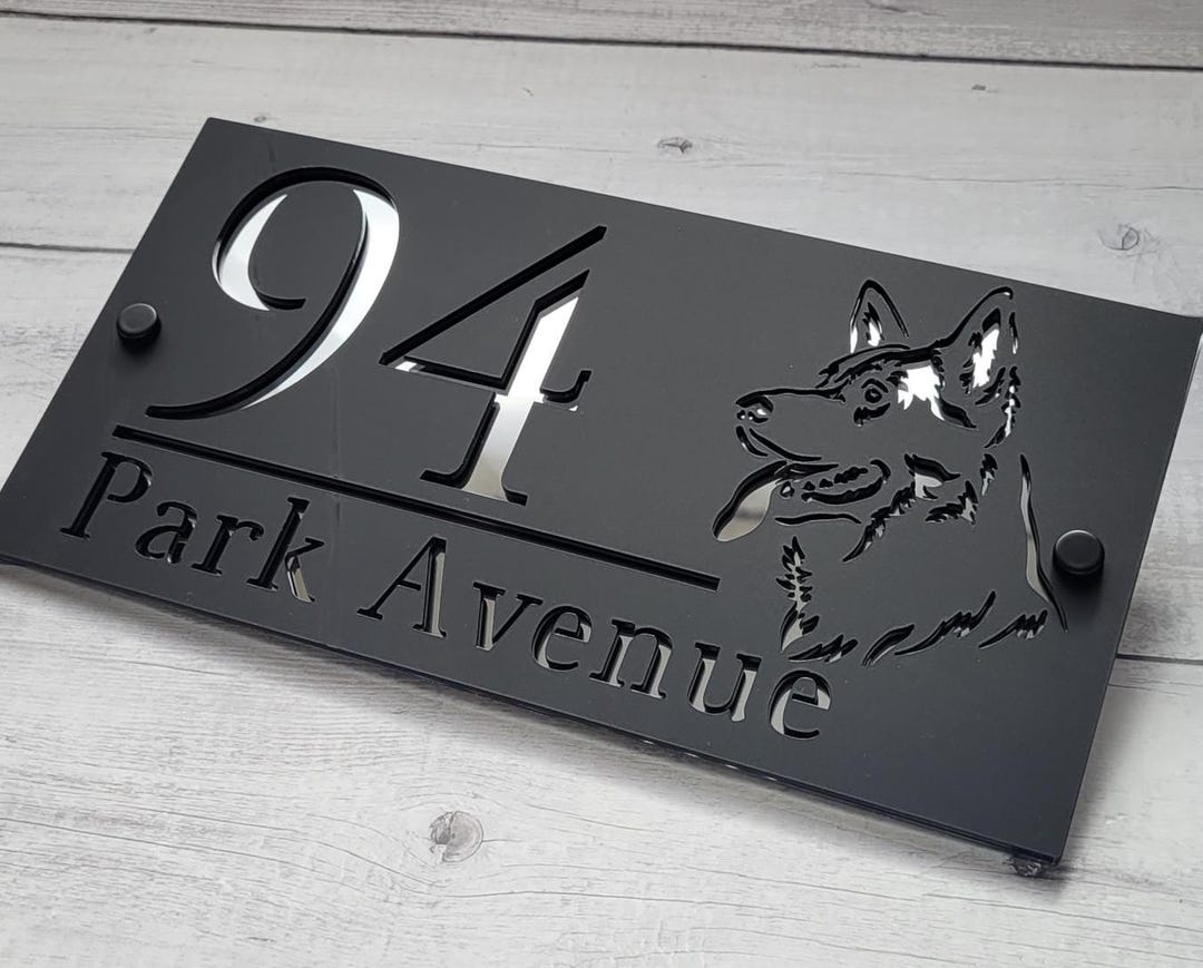 MODERN HOUSE SIGN | German Shepherd House Number Sign | 290 X 150mm ...