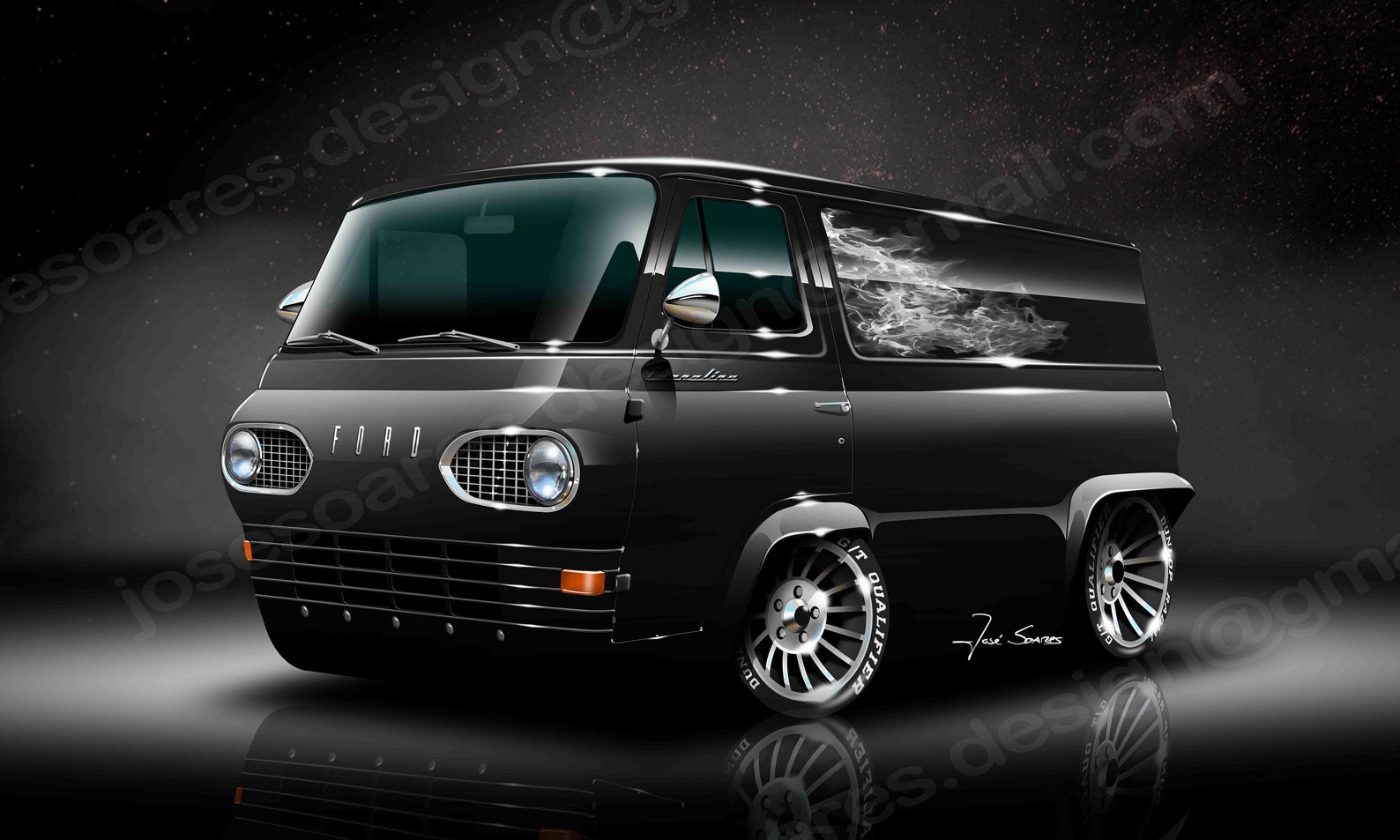 Vintage Car Illustration | Classic Ford Econoline Art Print ...