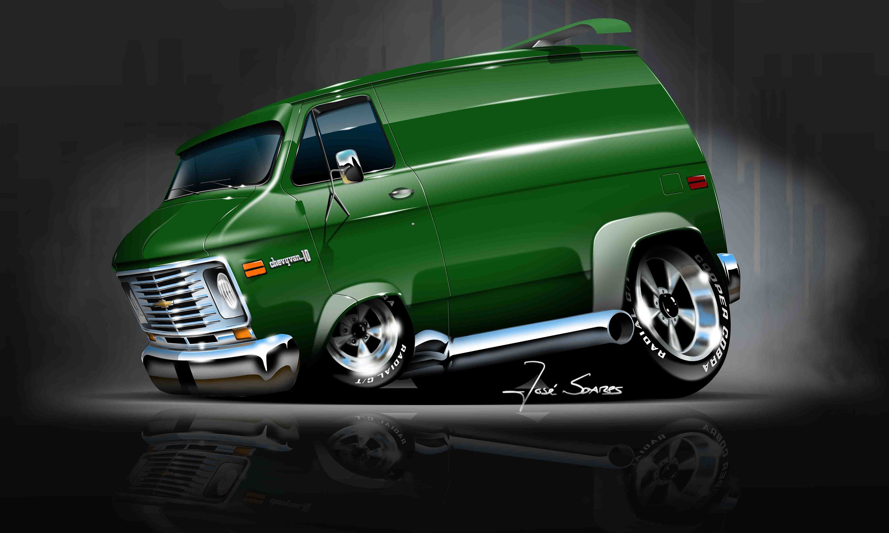 Funny Digital Illustration Green Chevy Van for Him and Van Lovers - Etsy