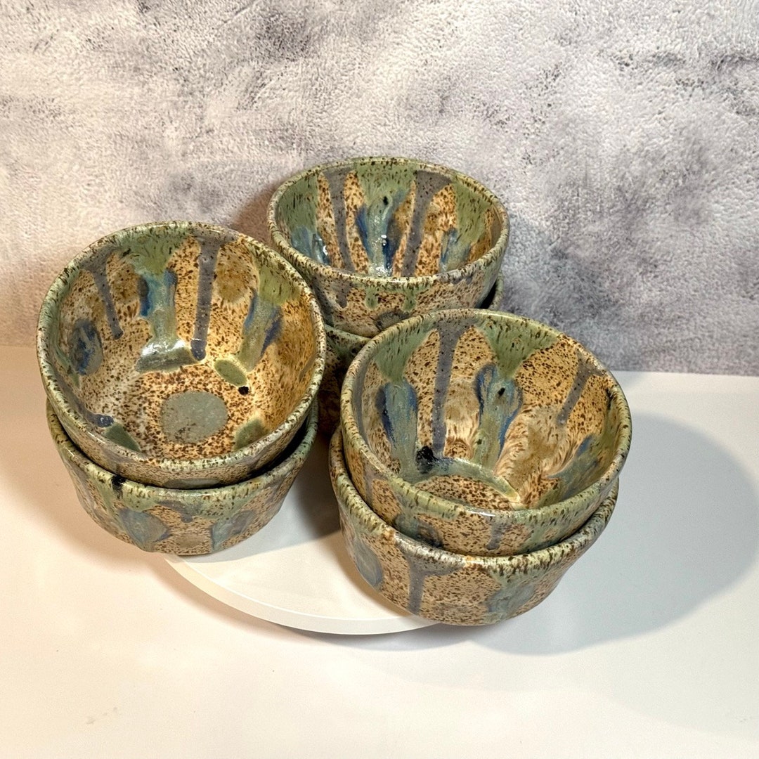 Blue Green Freckled Ceramic Set - Handleless Mugs, Pots or Snack Bowls ...