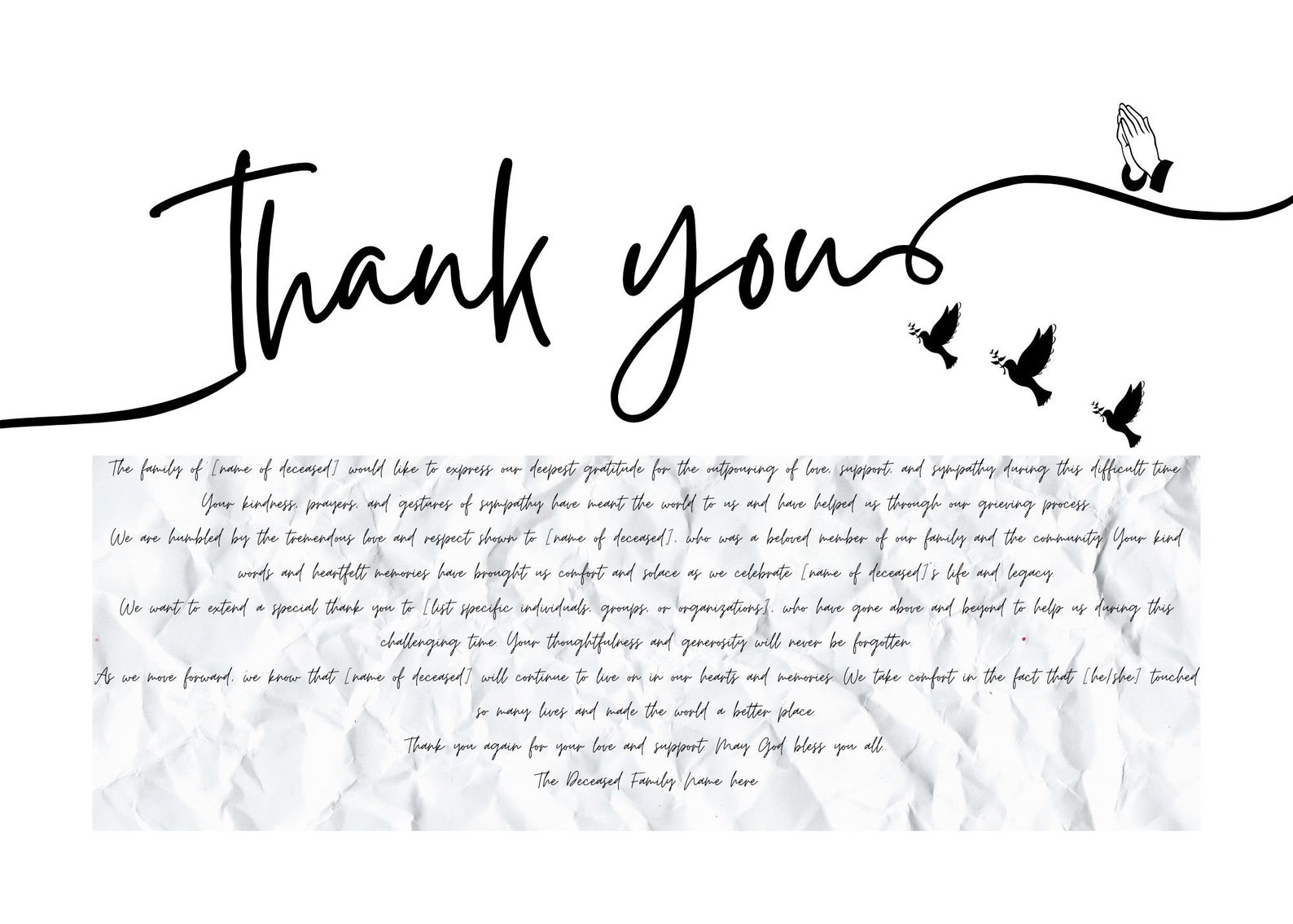 Printable Funeral Thank You Card Elegant Obituary Thank You Note ...