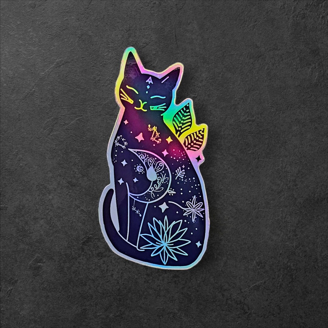 Mystical Cat Sticker, Witchy Vibes, Trippy Stickers, Black Cat Sticker ...
