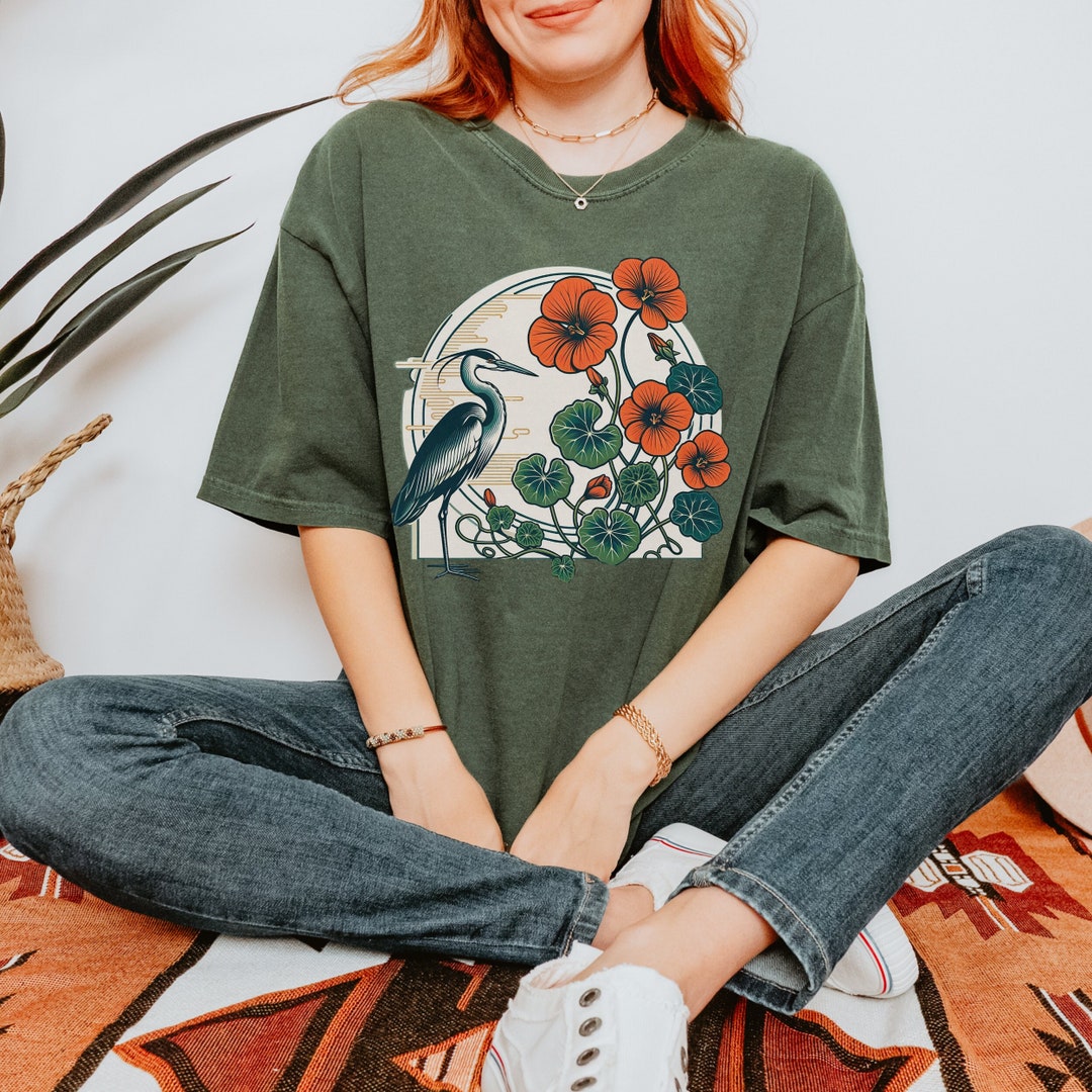 Crane Bird Shirt, Heron Shirt, Japanese Crane Shirt, Retro Birdwatching ...