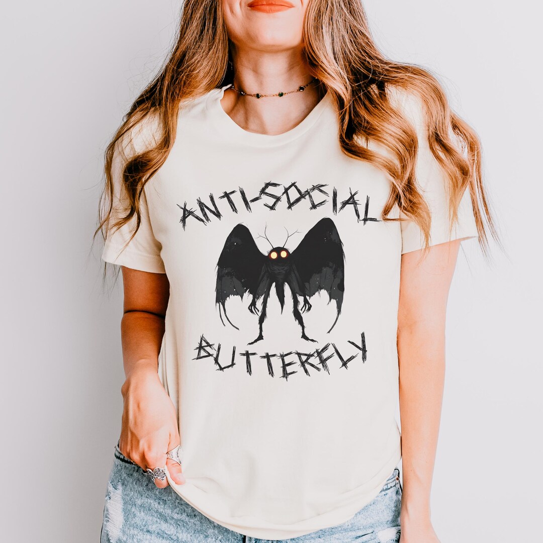Mothman Antisocial Butterfly T-shirt Cryptid Cryptozoologist Red Eyed ...