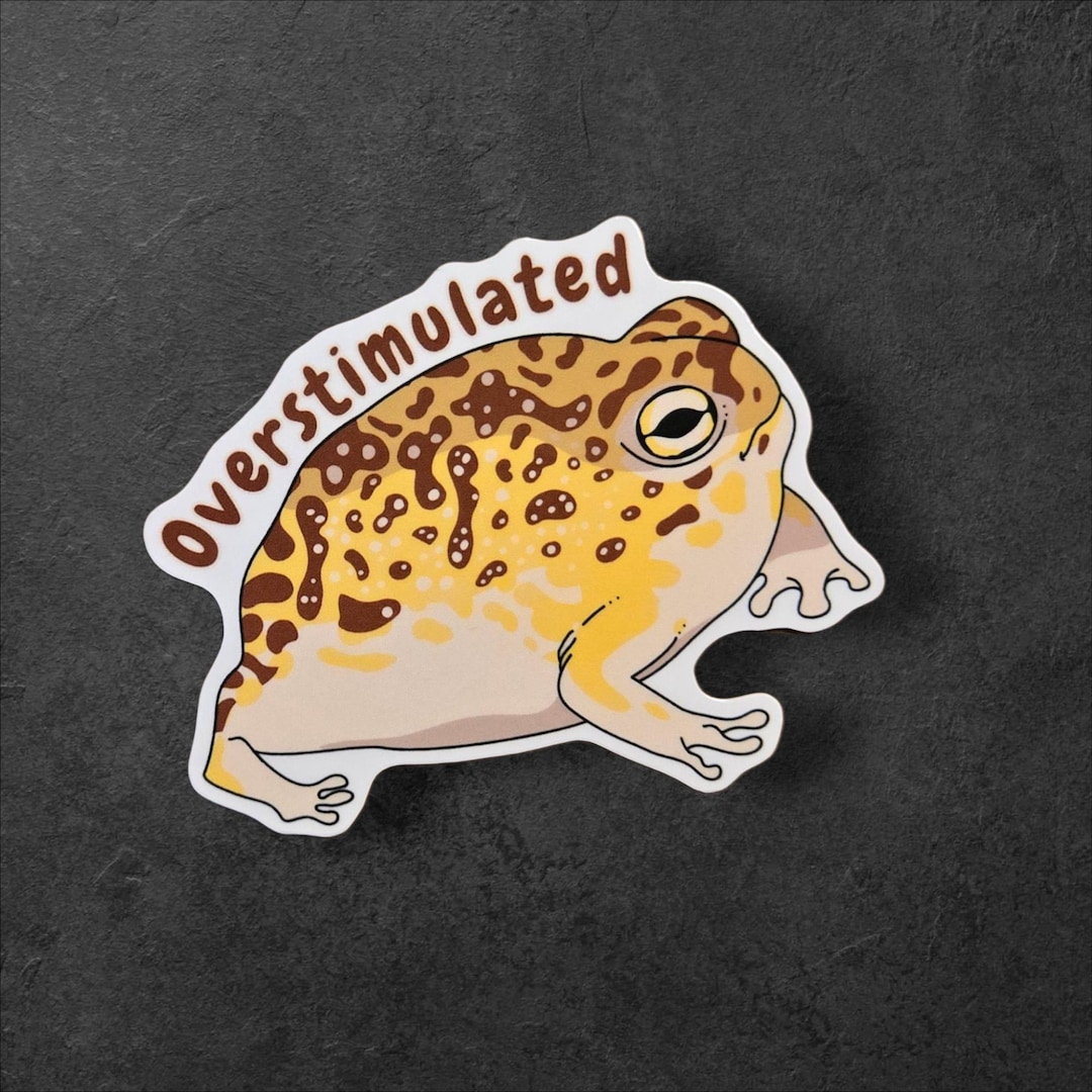 Overstimulated Frog Sticker: Funny Anxious Meme - Laptop, Water Bottle ...