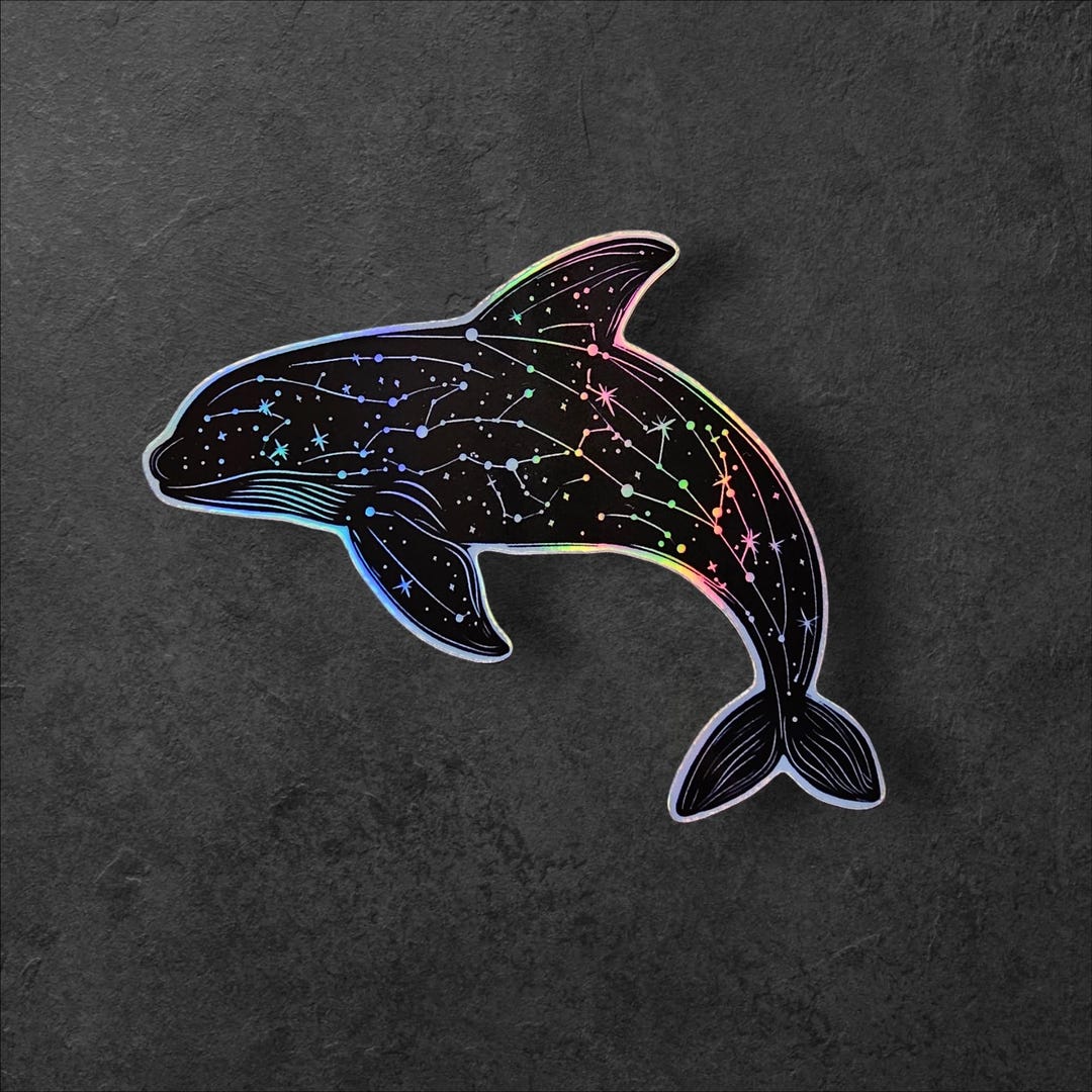 Celestial Orca Killer Whale Witchy Sticker - Holographic Moon and Stars ...