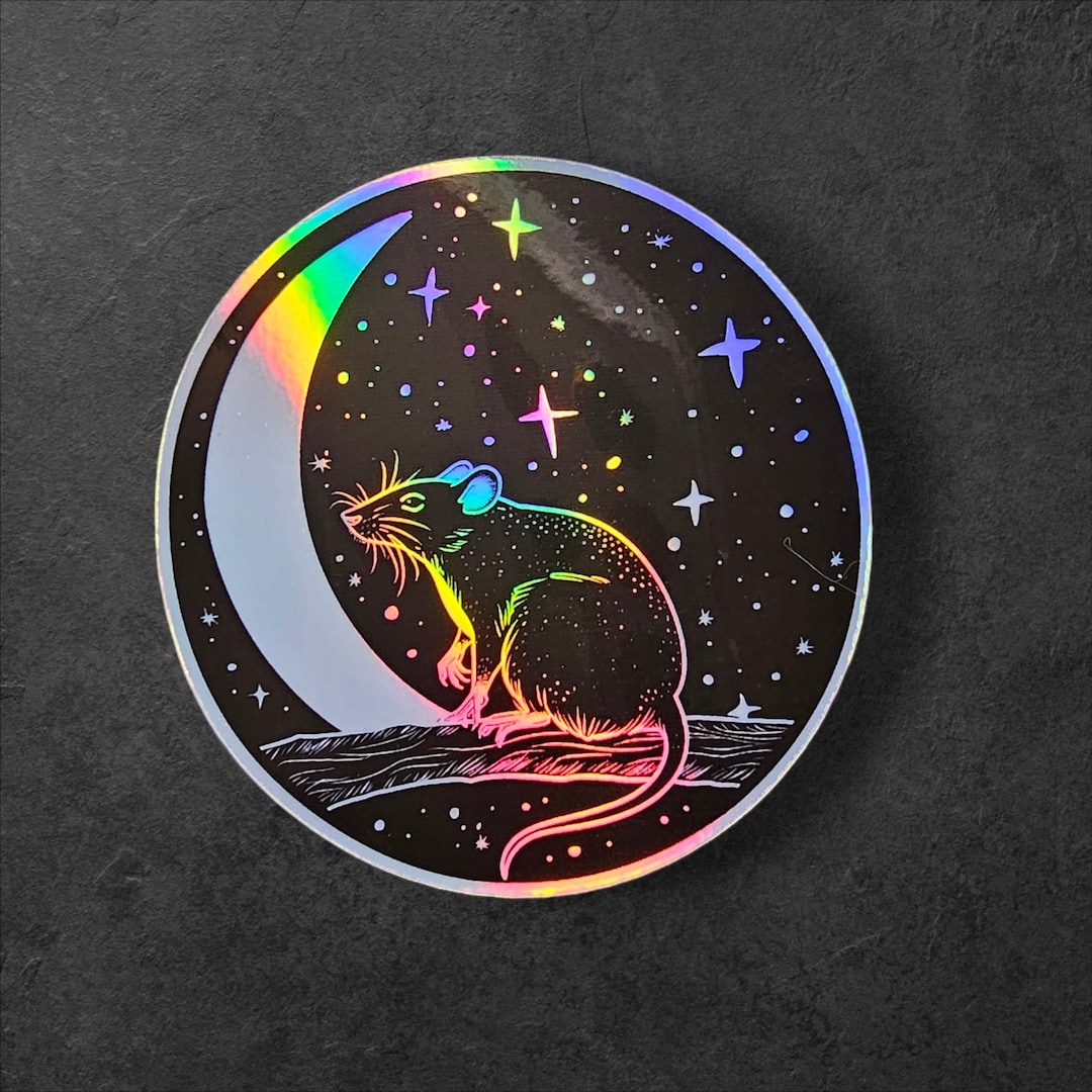 Celestial Rat Sticker: Holographic Witchy Moon & Stars Vinyl Decal - Etsy
