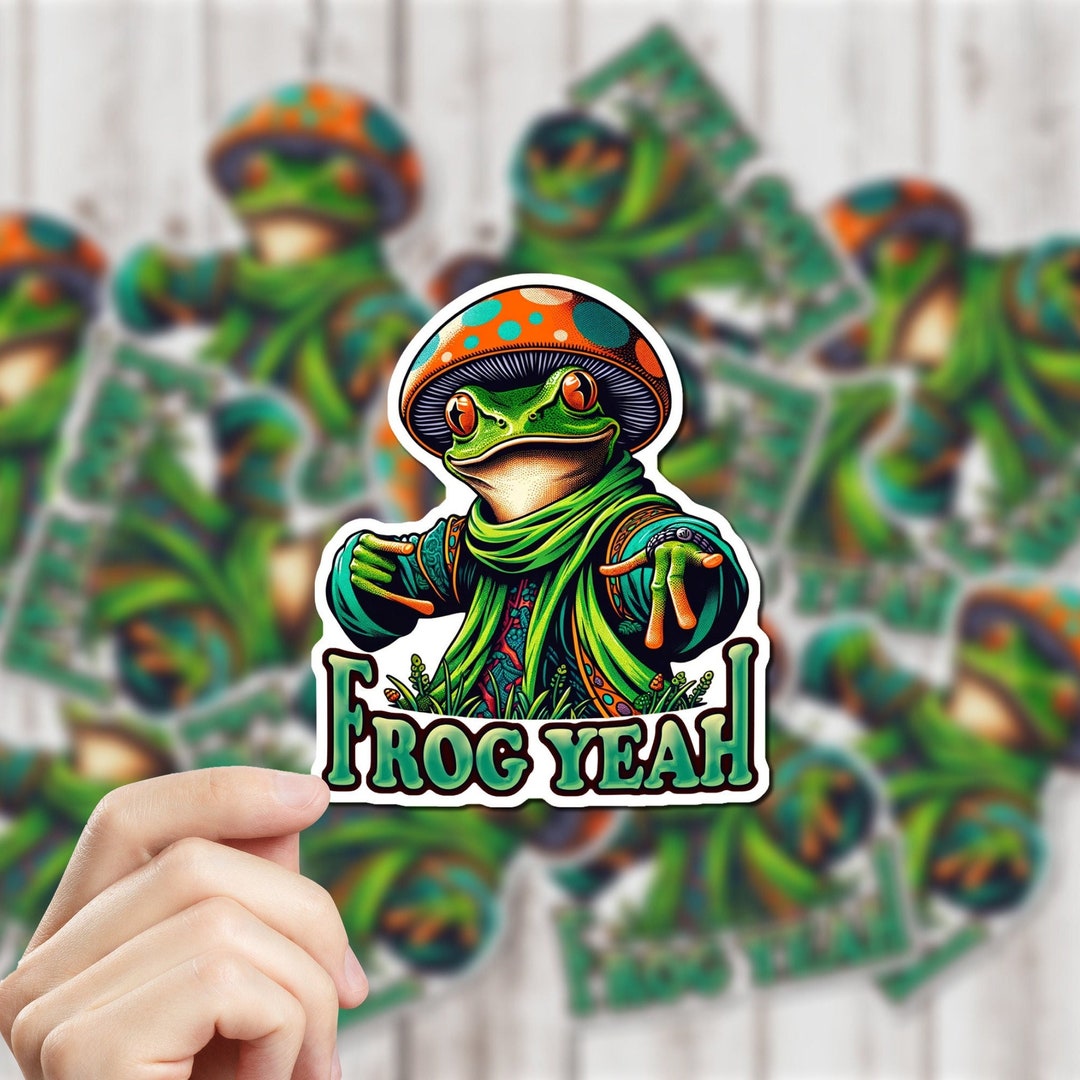 Frog Yeah Sticker - Psychedelic Frog With Mushroom Cap Hat, Trippy ...
