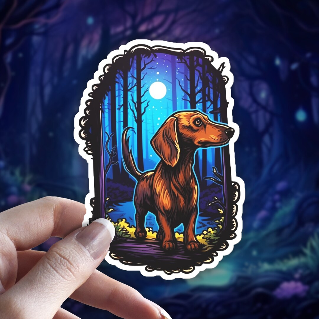 Dachshund Dog Vinyl Sticker | Wiener Dog Moonlit Forest Decal for ...