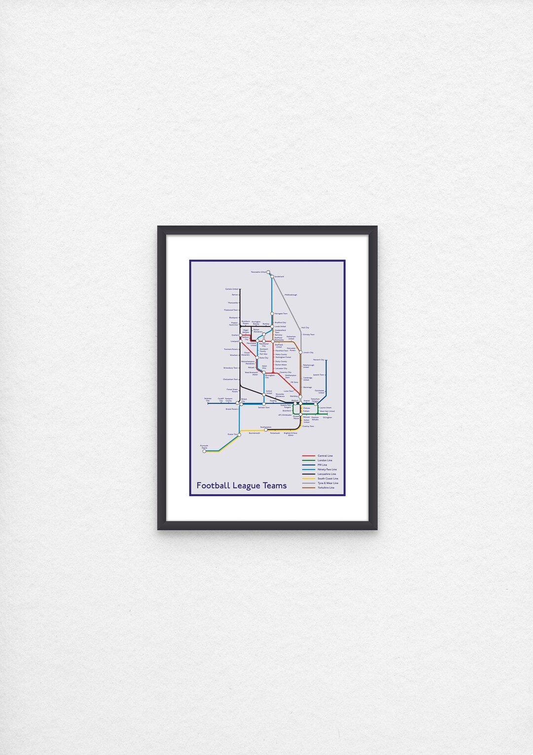 Football Teams Underground Map Style Poster, Premier League and ...