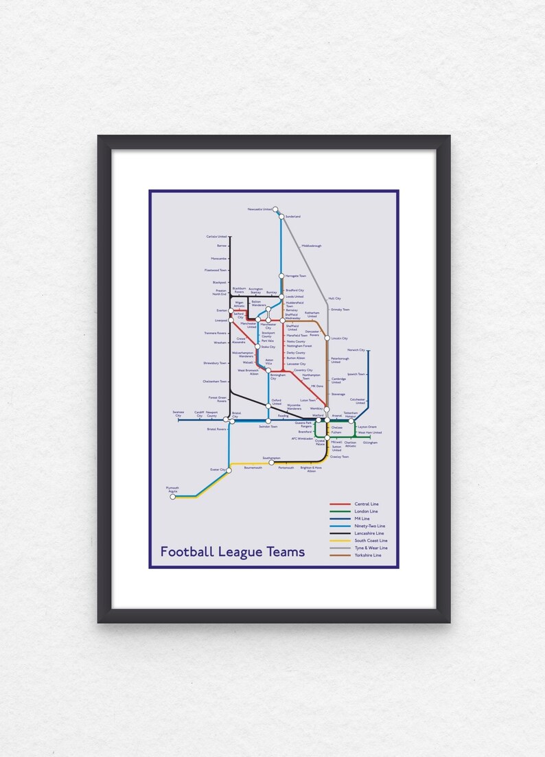 Football Teams Underground Map Style Poster, Premier League and ...