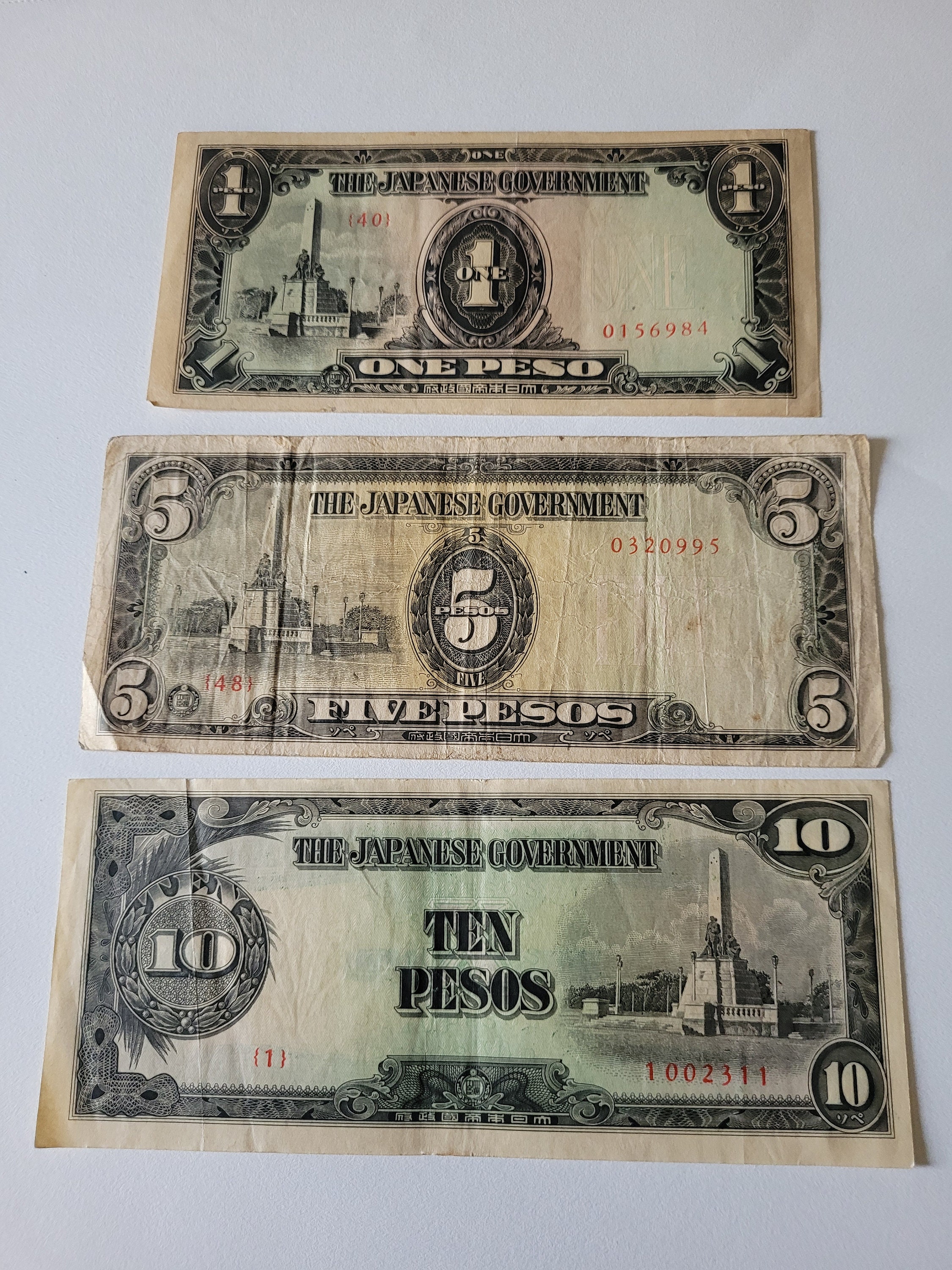 Ww2 Japanese Government Pesos, 1,5,10 Available. Historical Currency ...