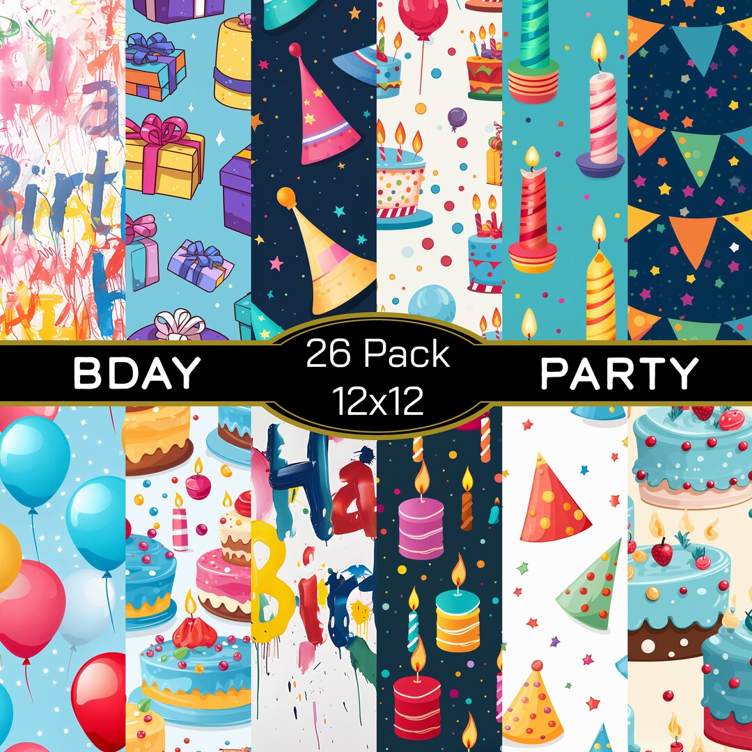 FUN Birthday Party Digital Paper - SEAMLESS - Bday Party Patterns ...