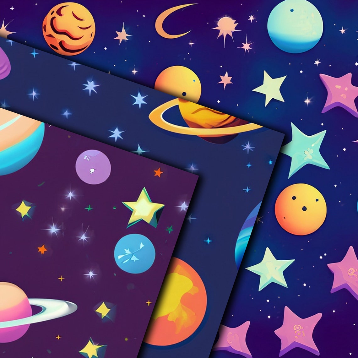 Fun Space Digital Paper - SEAMLESS - Outer Space Patterns - Cute Outer ...
