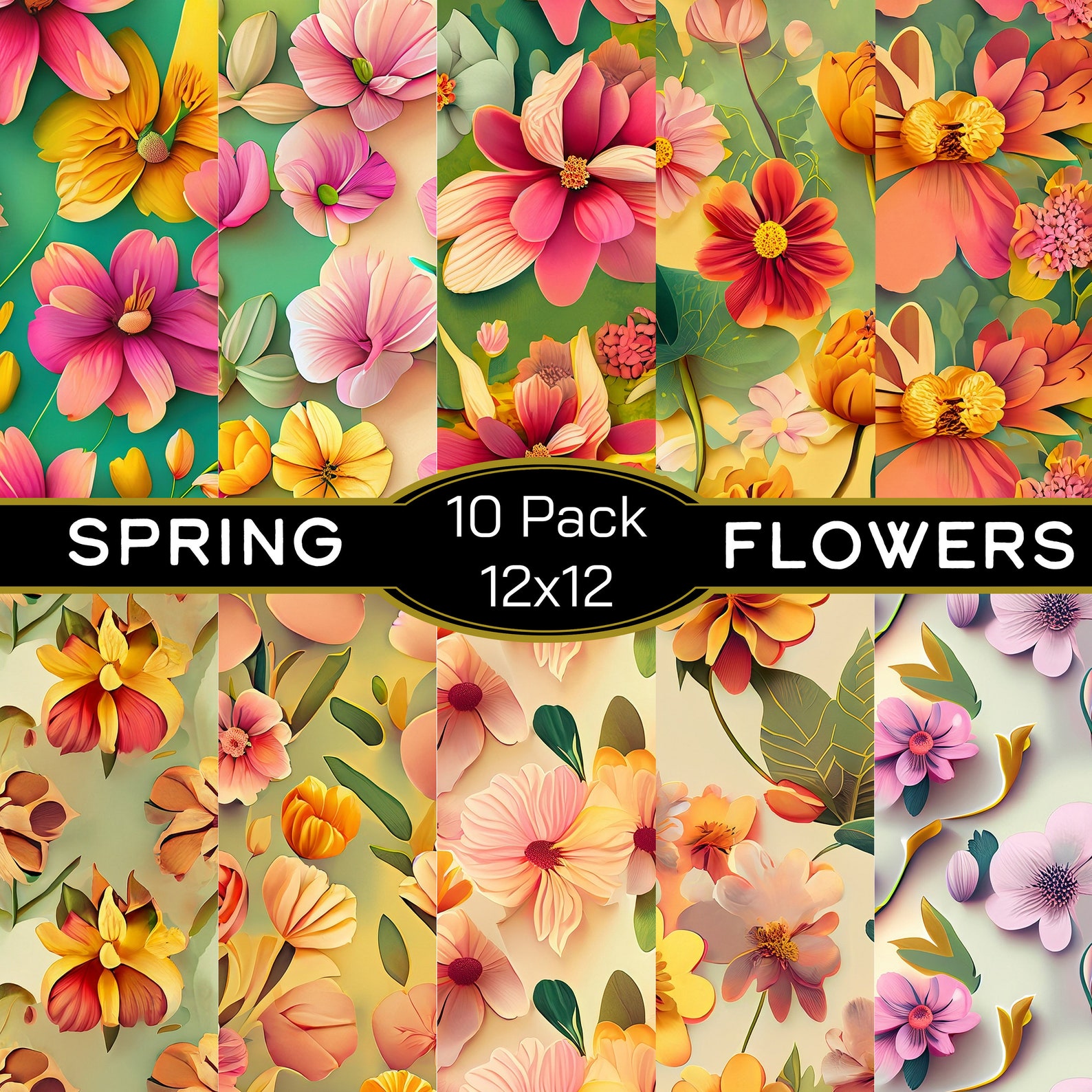 Spring Flowers Digital Paper - SEAMLESS - Spring Flower Patterns - 10 ...