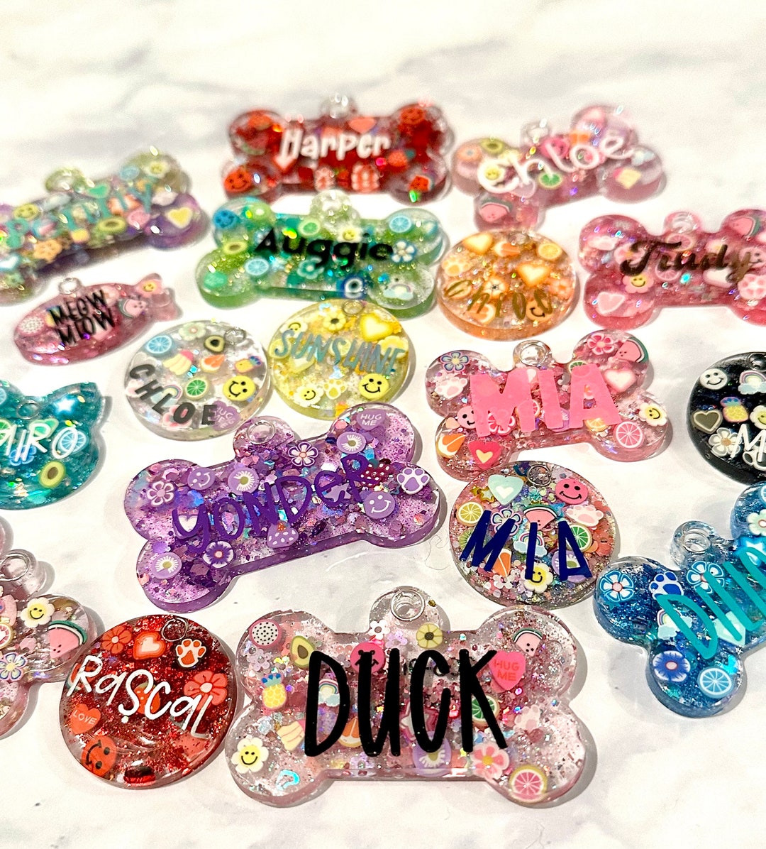 Personalized Glitter Resin Dog, Cat, Pet ID Tag, Custom Key Chains - Etsy