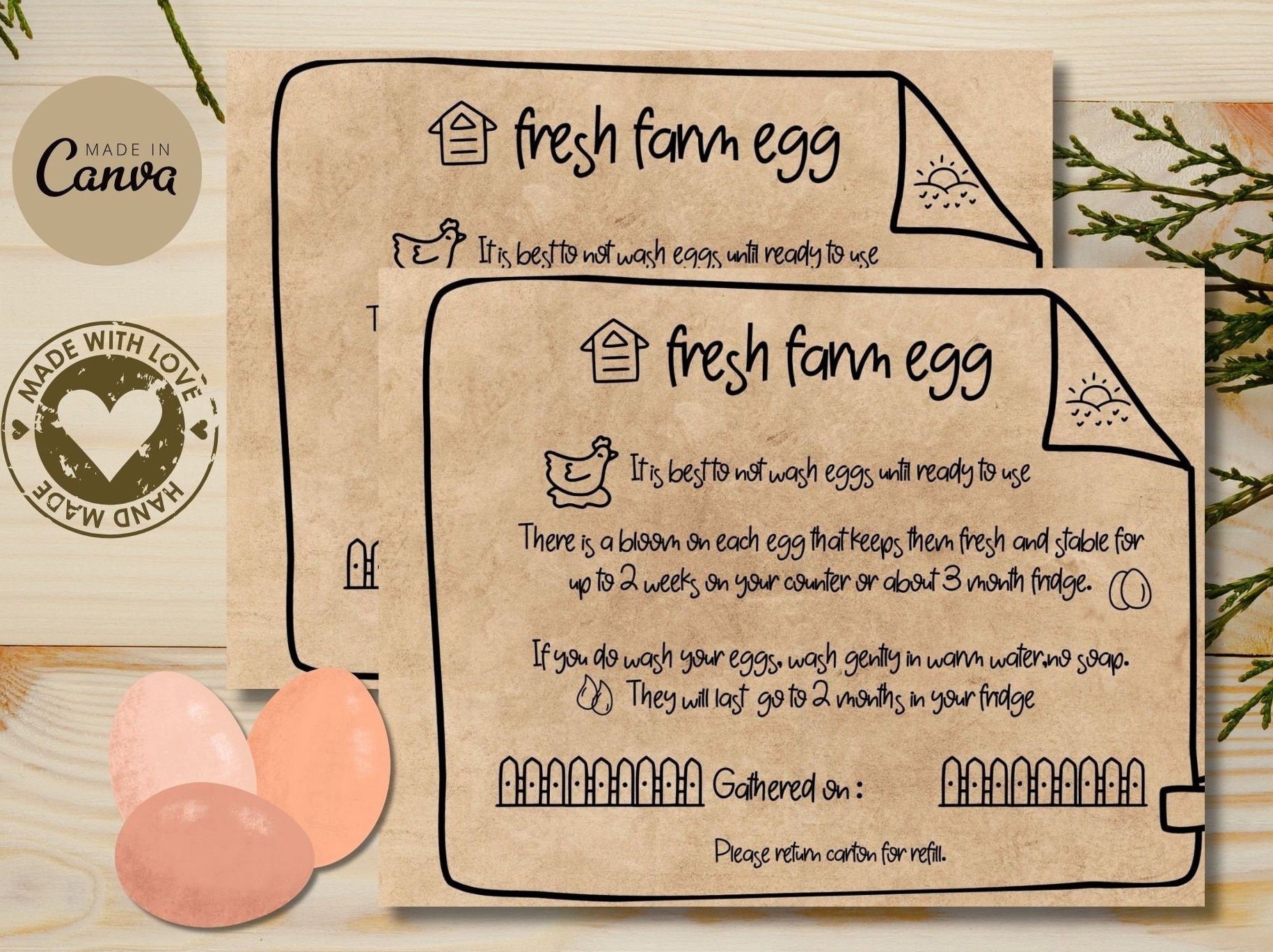 Editable EGG HANDLING Instruction Fresh Egg Care Label, Egg Carton ...