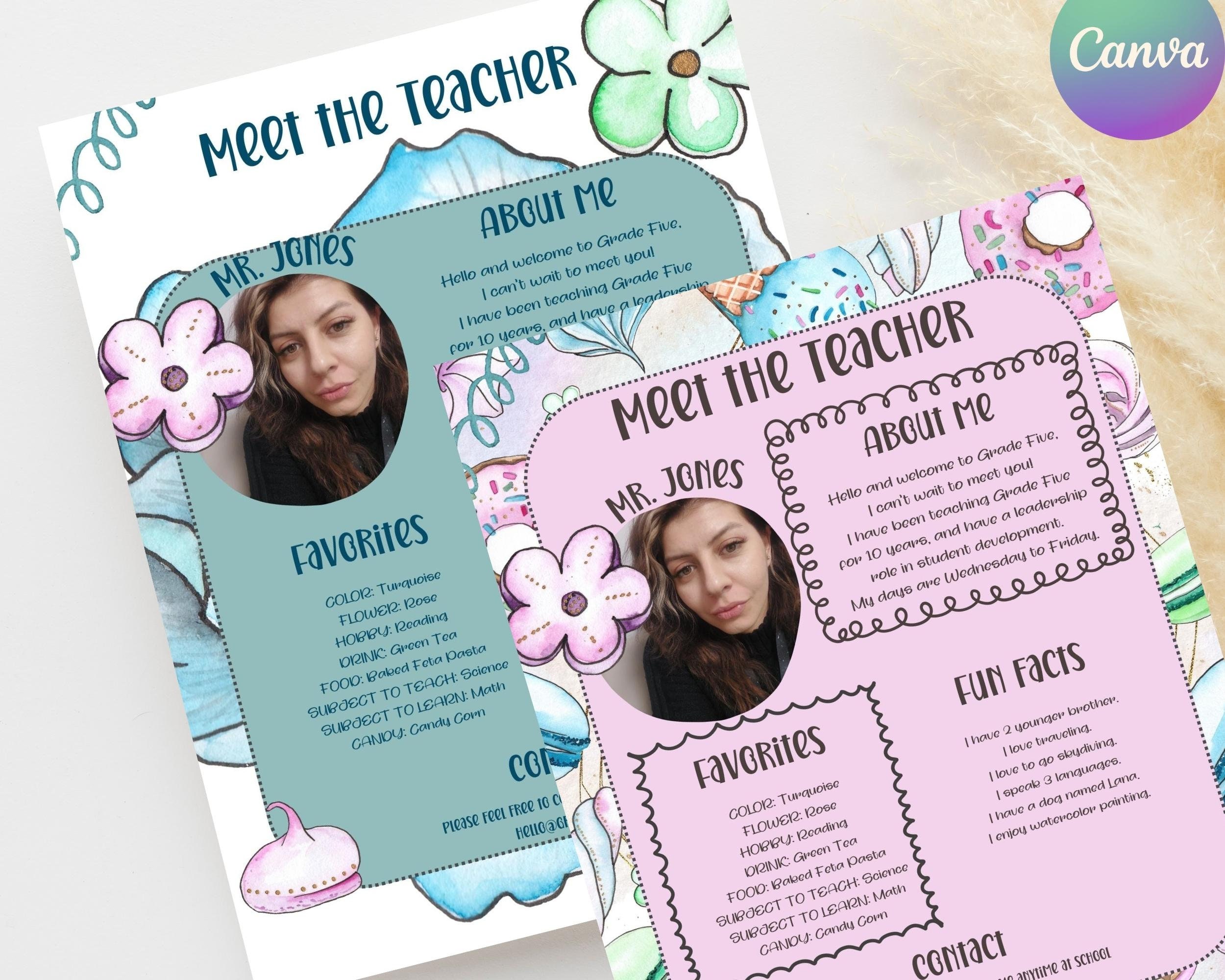 Colorful Meet the Teacher Editable Canva Template, Doodle Classroom ...