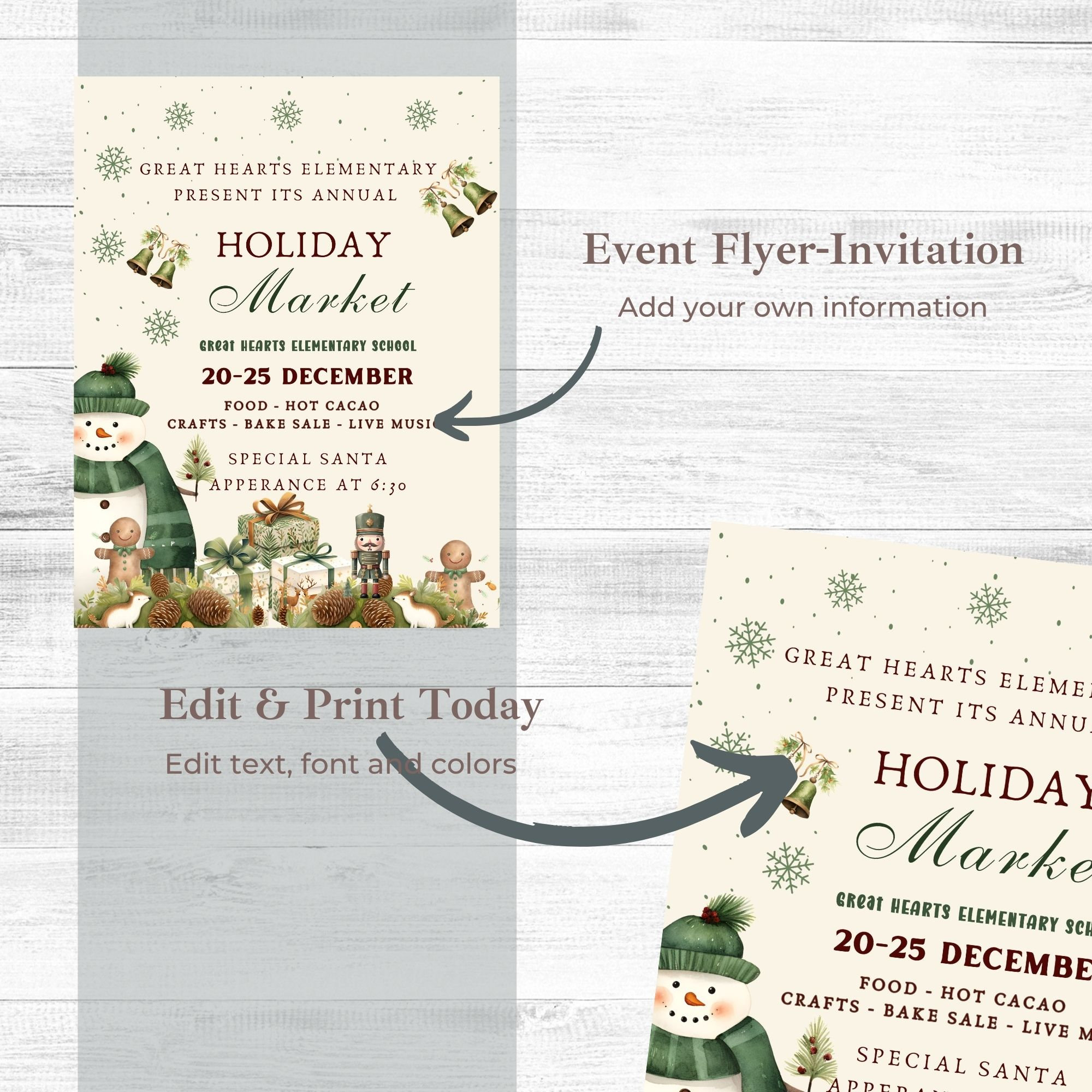 Editable Holiday Market Flyer Green Snowman Looking for - Etsy