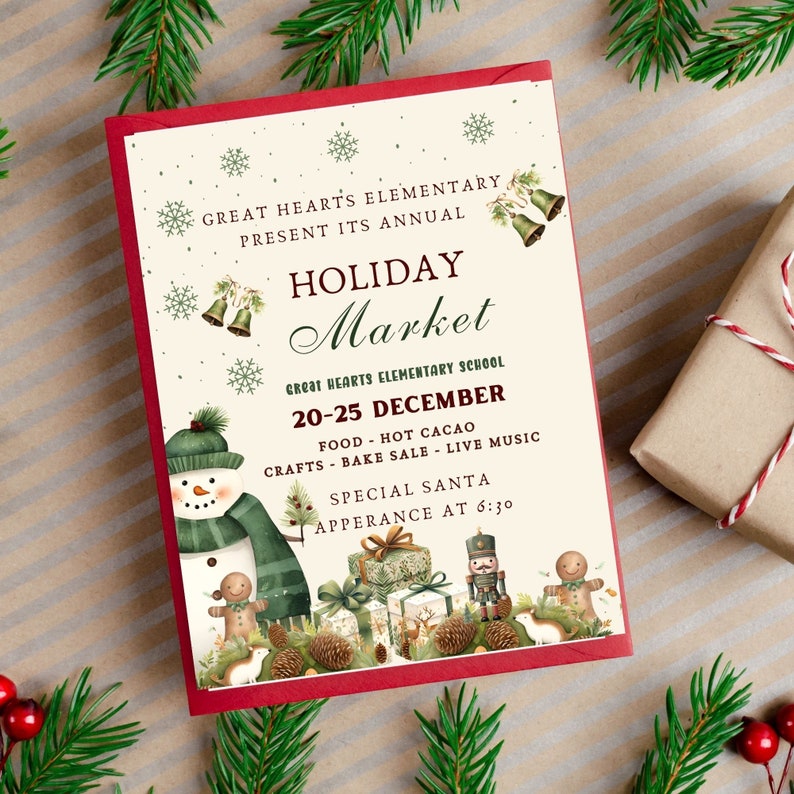 Editable Holiday Market Flyer Green Snowman Looking for - Etsy