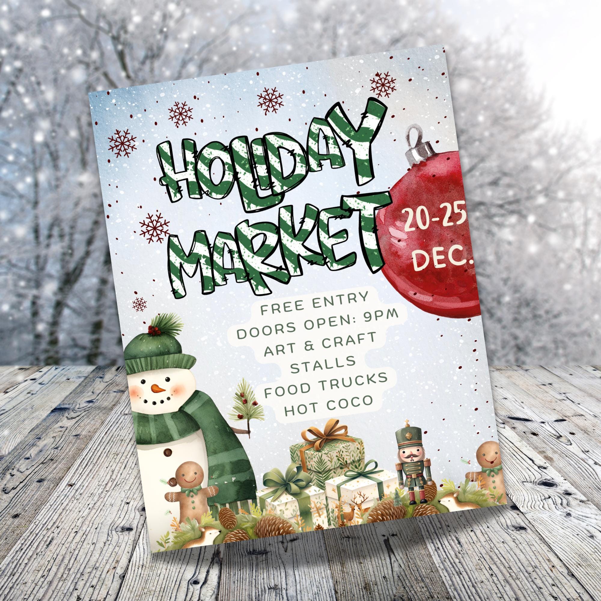 Editable Christmas Holiday Market Canva Template, Christmas Craft Show ...