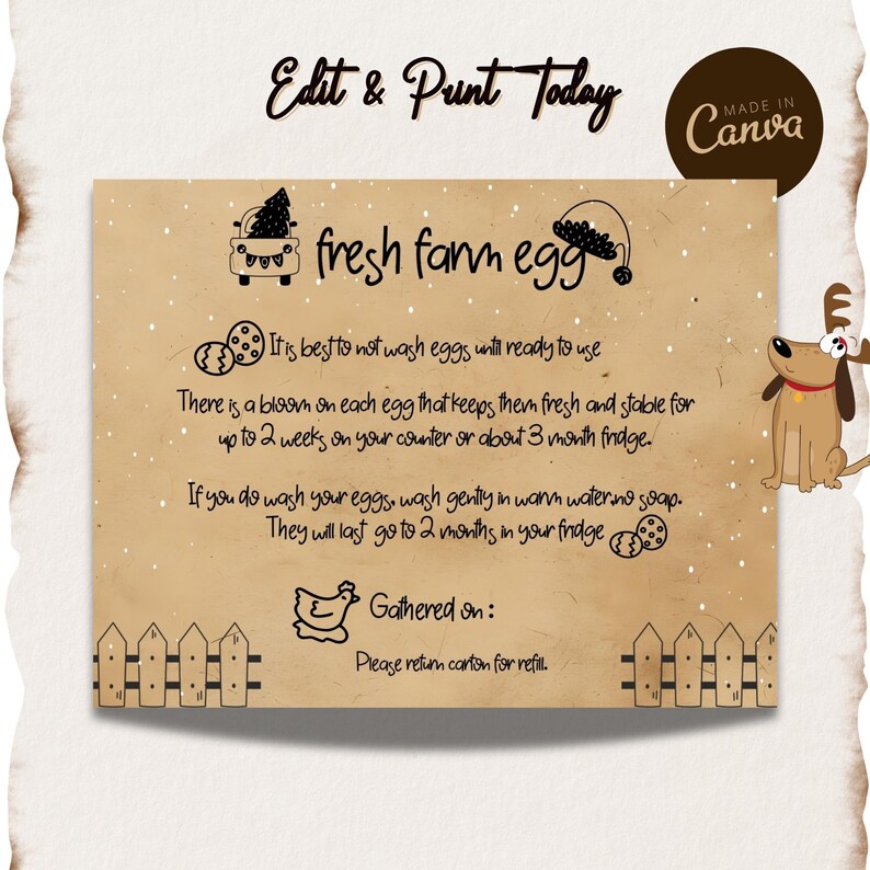 Editable EGG HANDLING Instruction Fresh Egg Care Label, Egg Carton ...