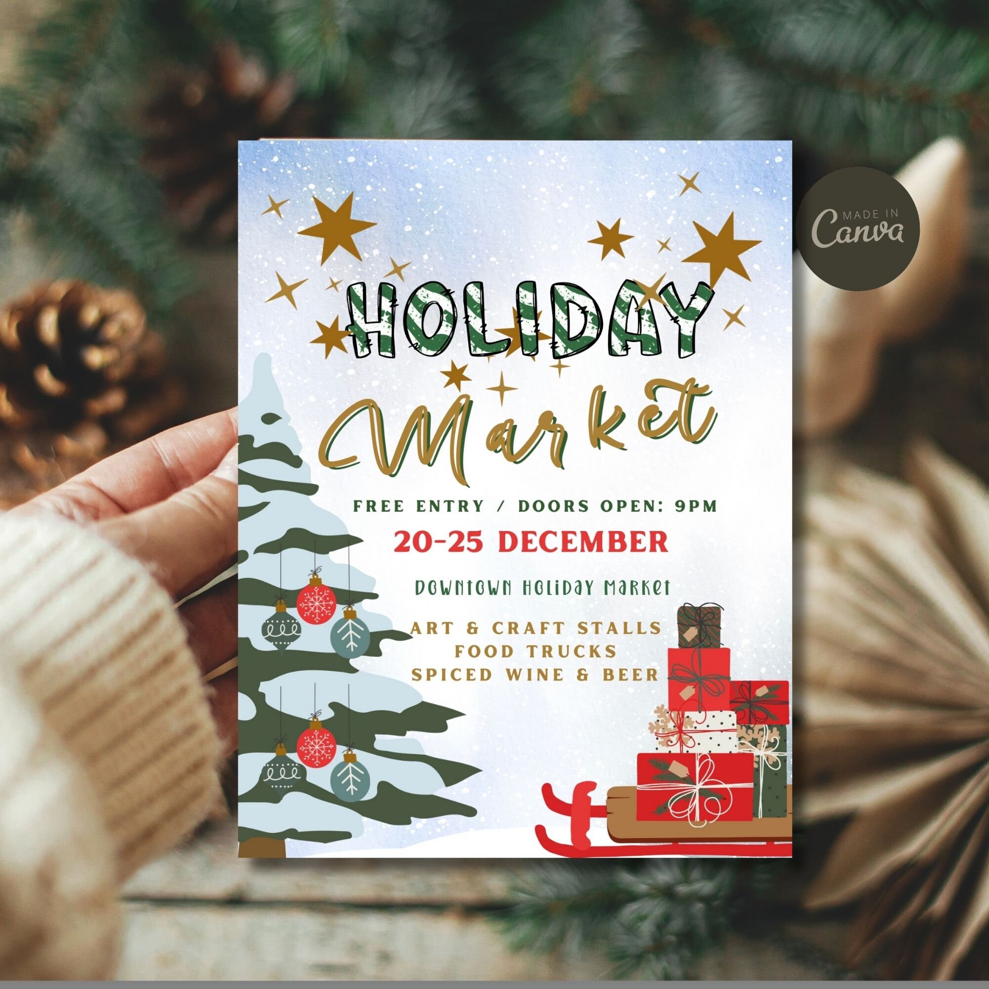 EDITABLE Christmas Book Tree Market Flyer Holiday Market Flyer Holiday ...