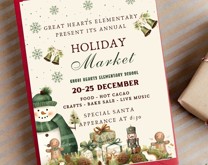 Editable Holiday Market Flyer Green Snowman, Looking for Vendors ...