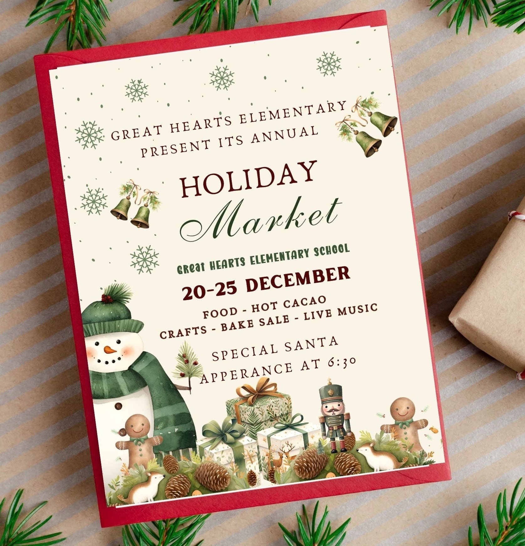 Editable Holiday Market Flyer Green Snowman, Looking for Vendors ...