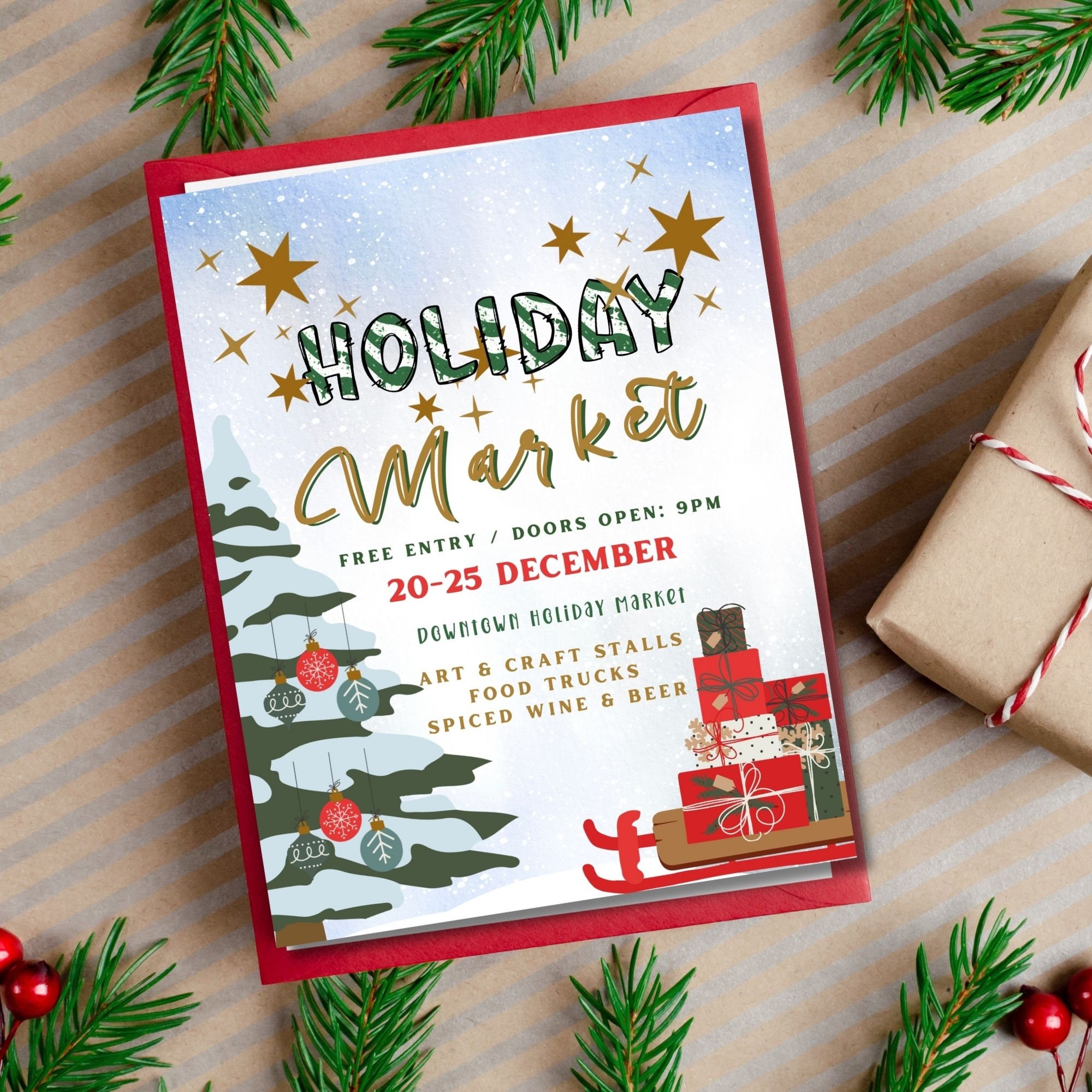 EDITABLE Christmas Book Tree Market Flyer Holiday Market Flyer Holiday ...