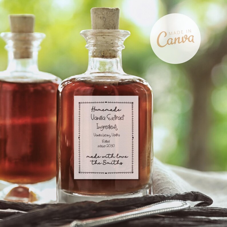 Editable Vanilla Extract Labels, Homemade Vanilla Labels Front, Stickers for Vanilla Bottle ...