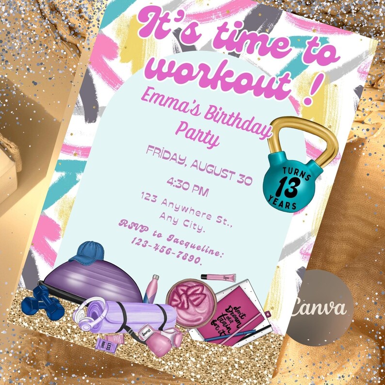 Editable Workout Birthday Invitation Card, Birthday Card for Gym Lover ...
