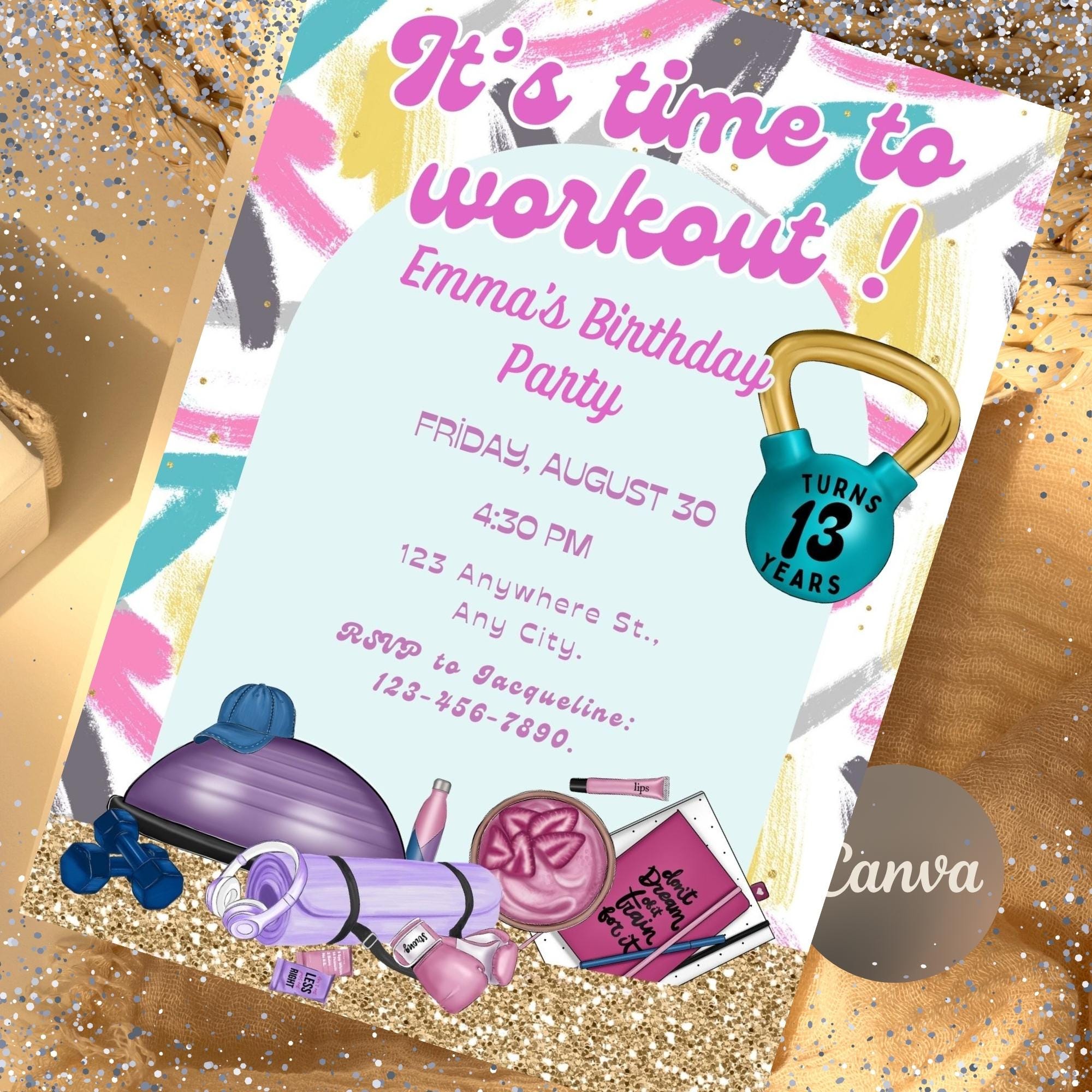 Editable Workout Birthday Invitation Card, Birthday Card for Gym Lover ...