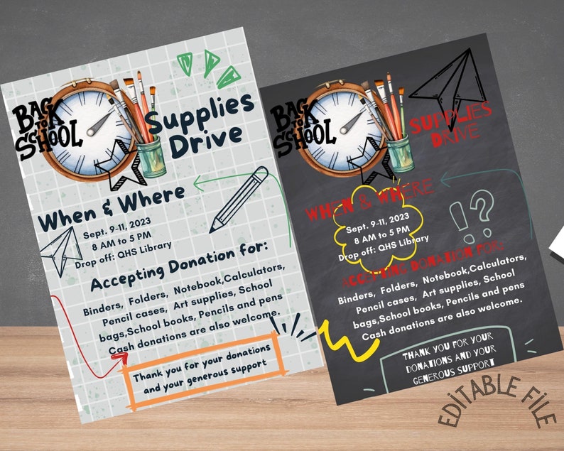 EDITABLE Back to School Supply Drive Back to School Supply - Etsy