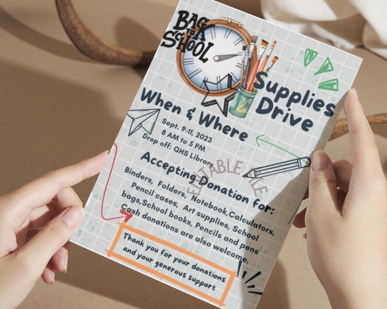 EDITABLE Back to School Supply Drive Back to School Supply - Etsy