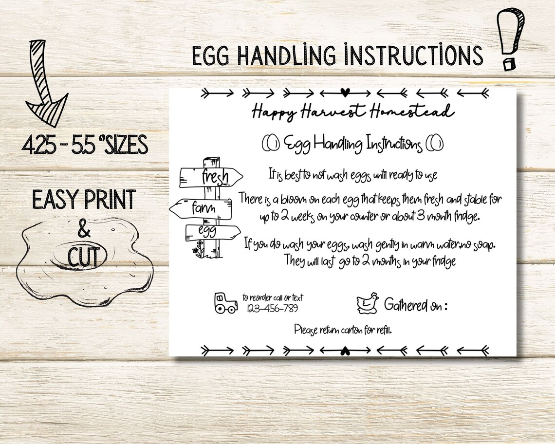 Editable Egg Handling Instructions, Egg Carton Label, Farmers Market ...