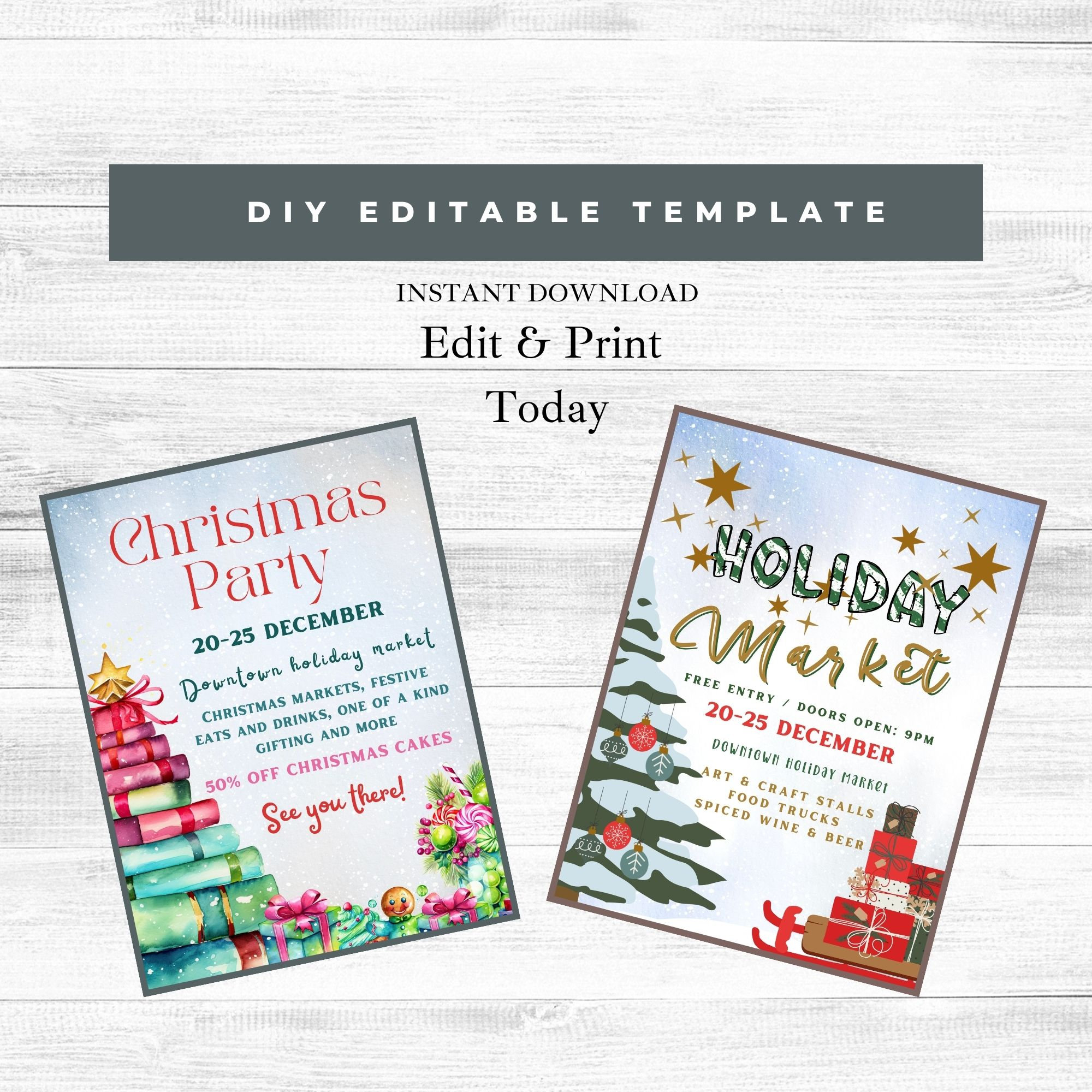 EDITABLE Christmas Book Tree Market Flyer Holiday Market Flyer Holiday ...