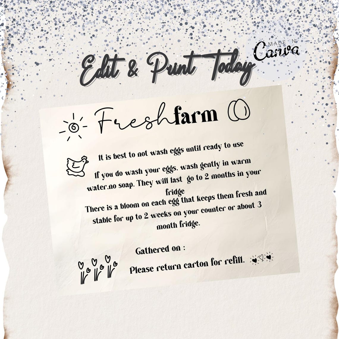 Editable Egg Handling Instructions Sticker Template, Printable Fresh ...