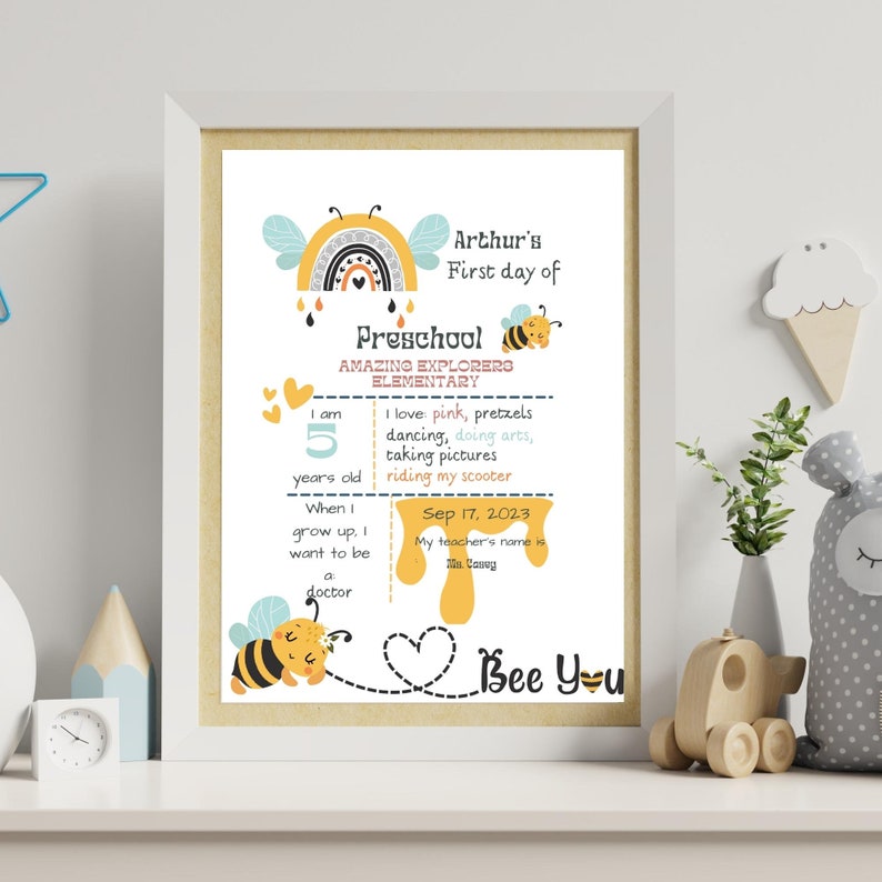 Bee Themed First Day of School Sign, Printable Back to School Sign ...