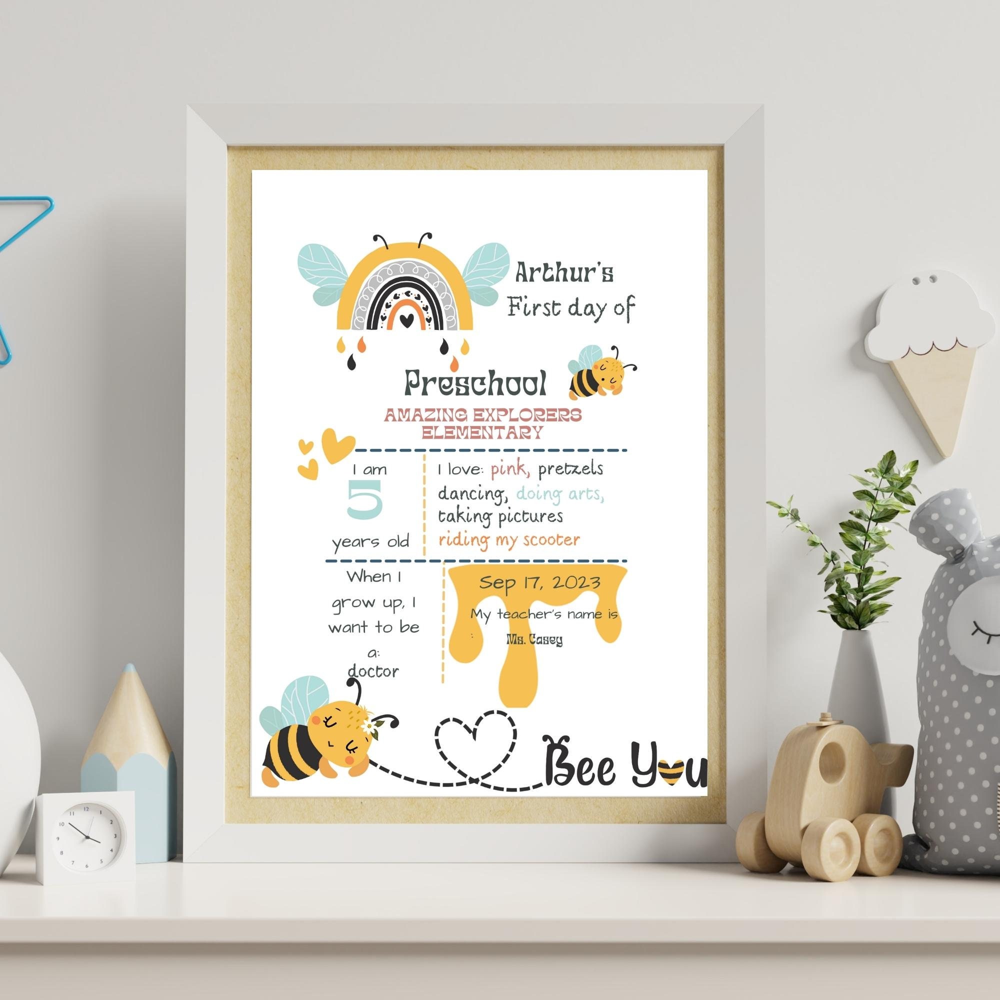 Bee Themed First Day of School Sign, Printable Back to School Sign ...