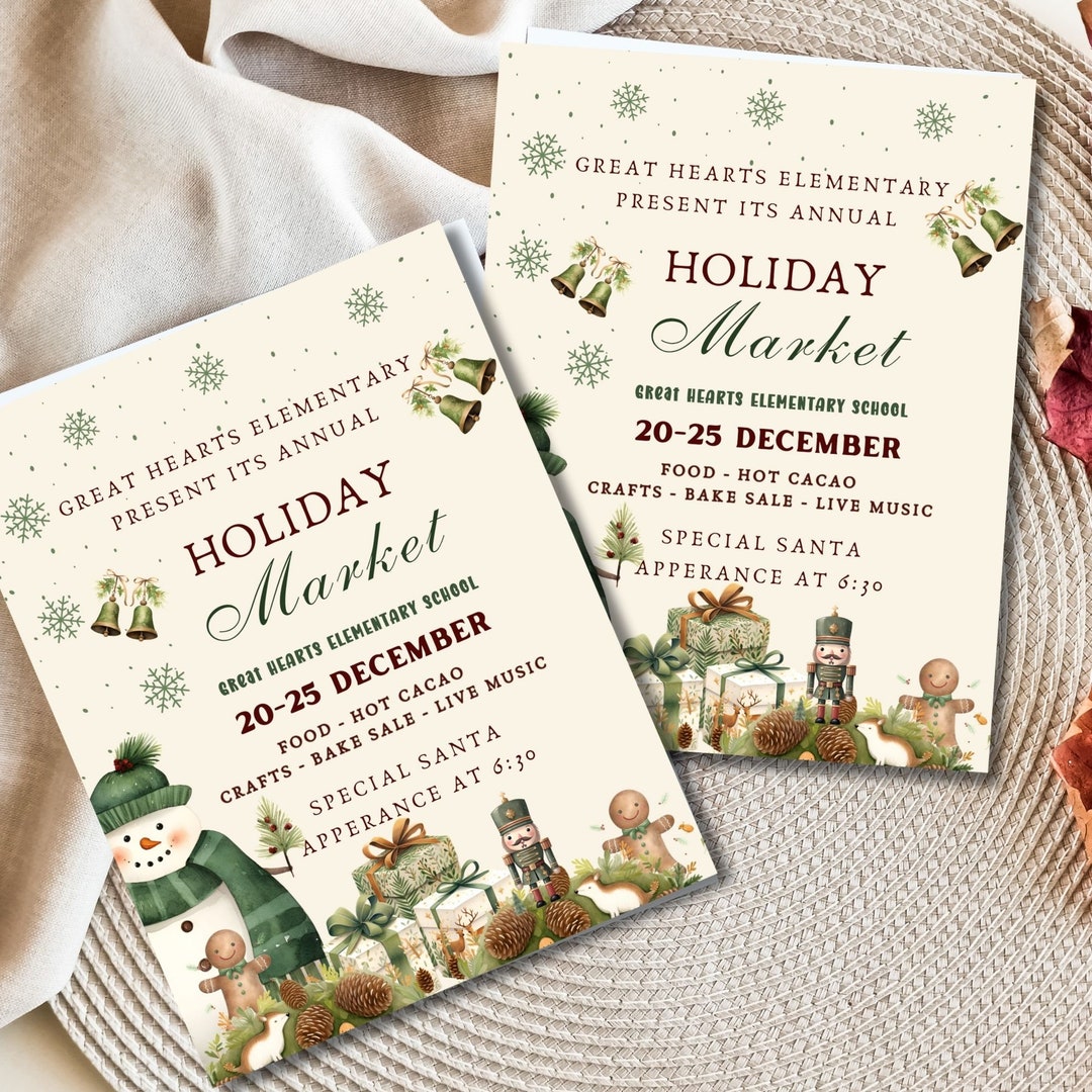 Editable Holiday Market Flyer Green Snowman Looking for - Etsy