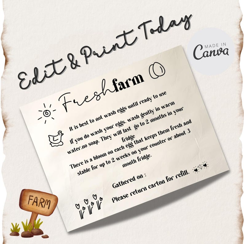 Editable Egg Handling Instructions Sticker Template, Printable Fresh ...